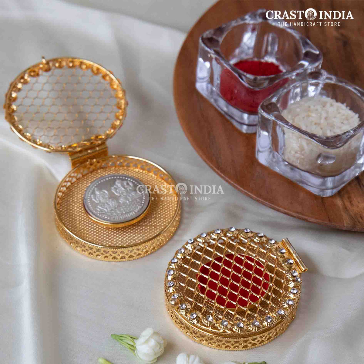 PACK OF 6 PCS - CRASTO INDIA HANDCRAFTED ROUND SHAPED JAALI COIN BOX W ...