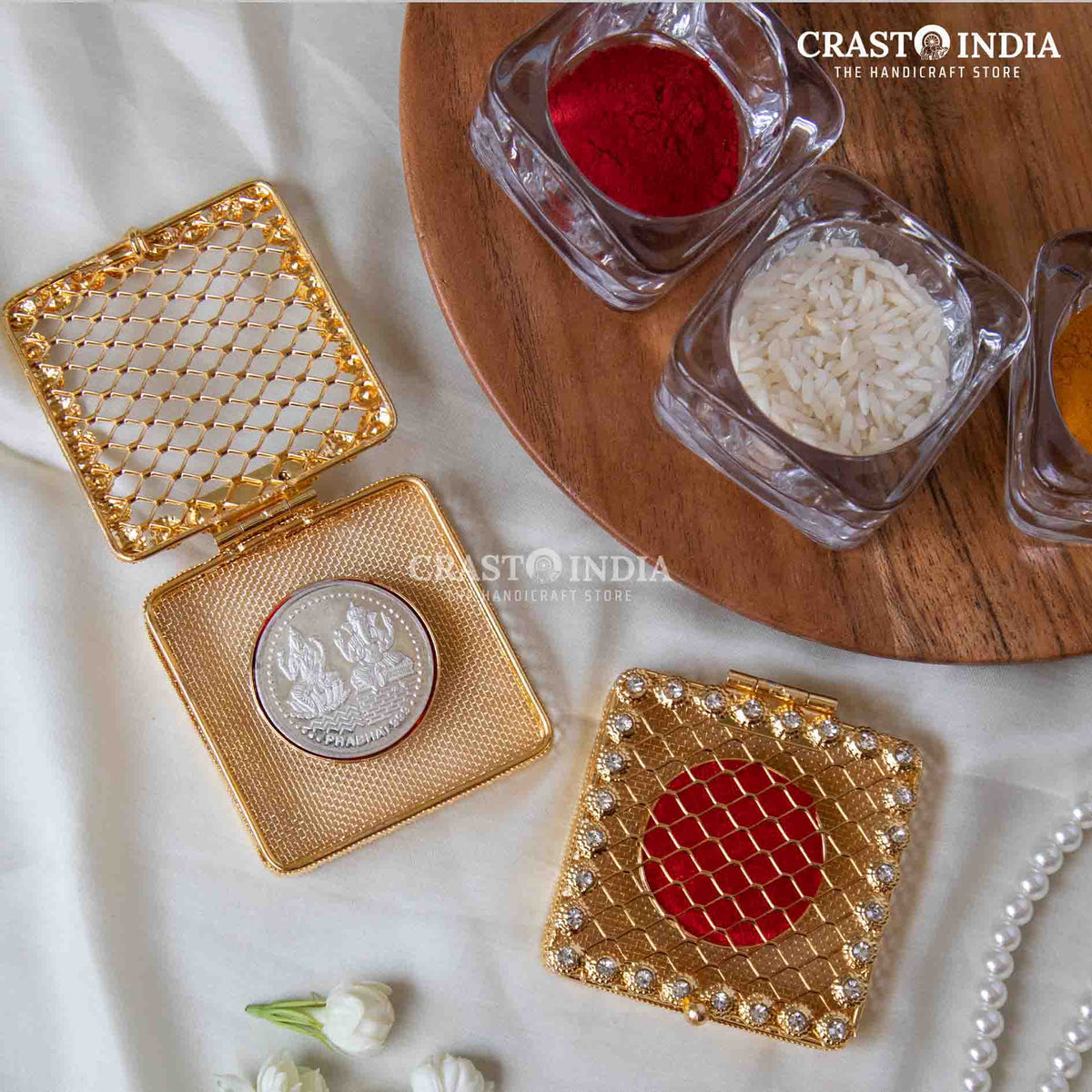 CRASTO INDIA HANDCRAFTED SQUARE SHAPED JAALI COIN BOX WITH VELVET (1 P ...